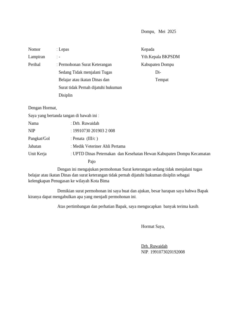 Surat Permohonan Ke BKD | PDF