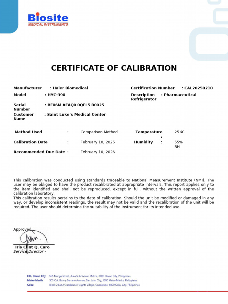 Calibration Certificate Hyc 390 | PDF | Calibration