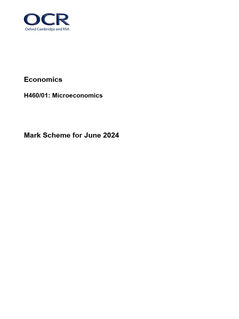 A Level Economics Mark Scheme 2024 | PDF | Profit (Economics ...