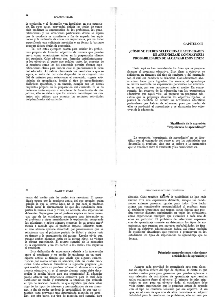 Tyler - Principios Basicos Del Curriculo - Capitulo 2 | PDF | Aprendizaje | Plan de estudios