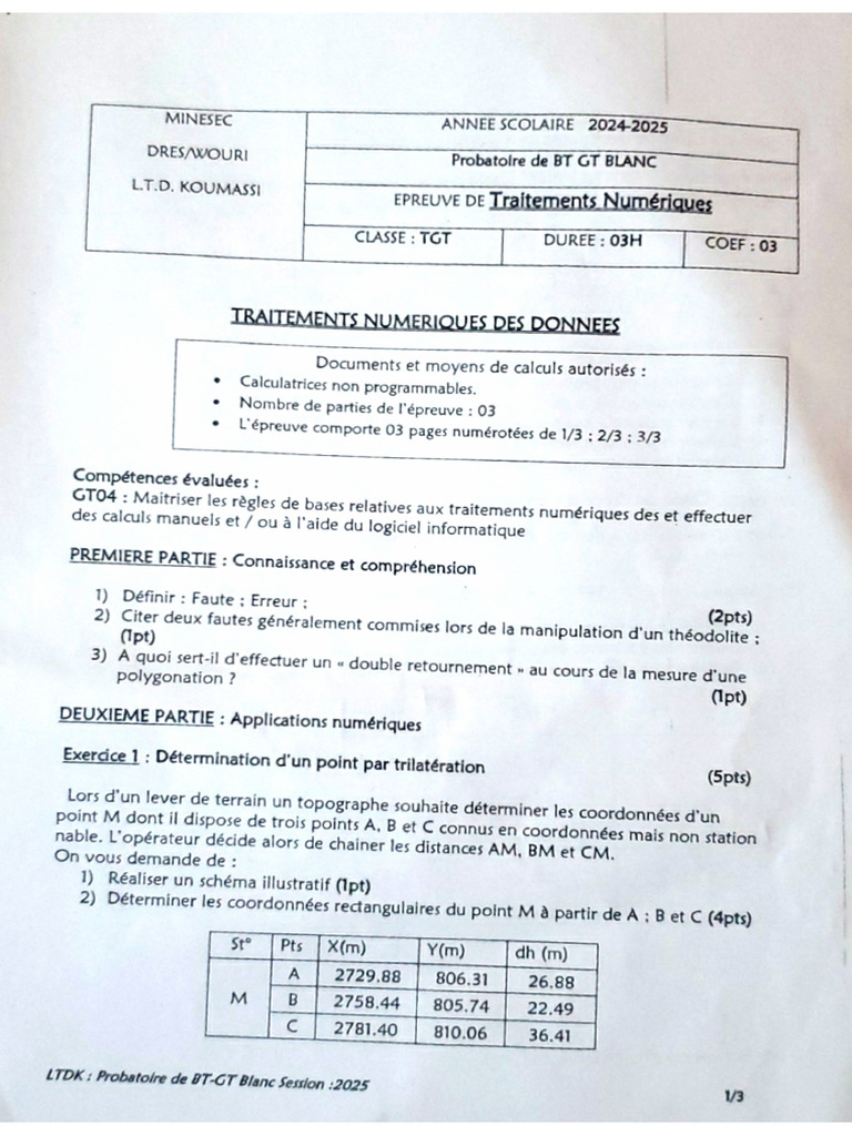 Exam Blanc Traitement Numérique | PDF