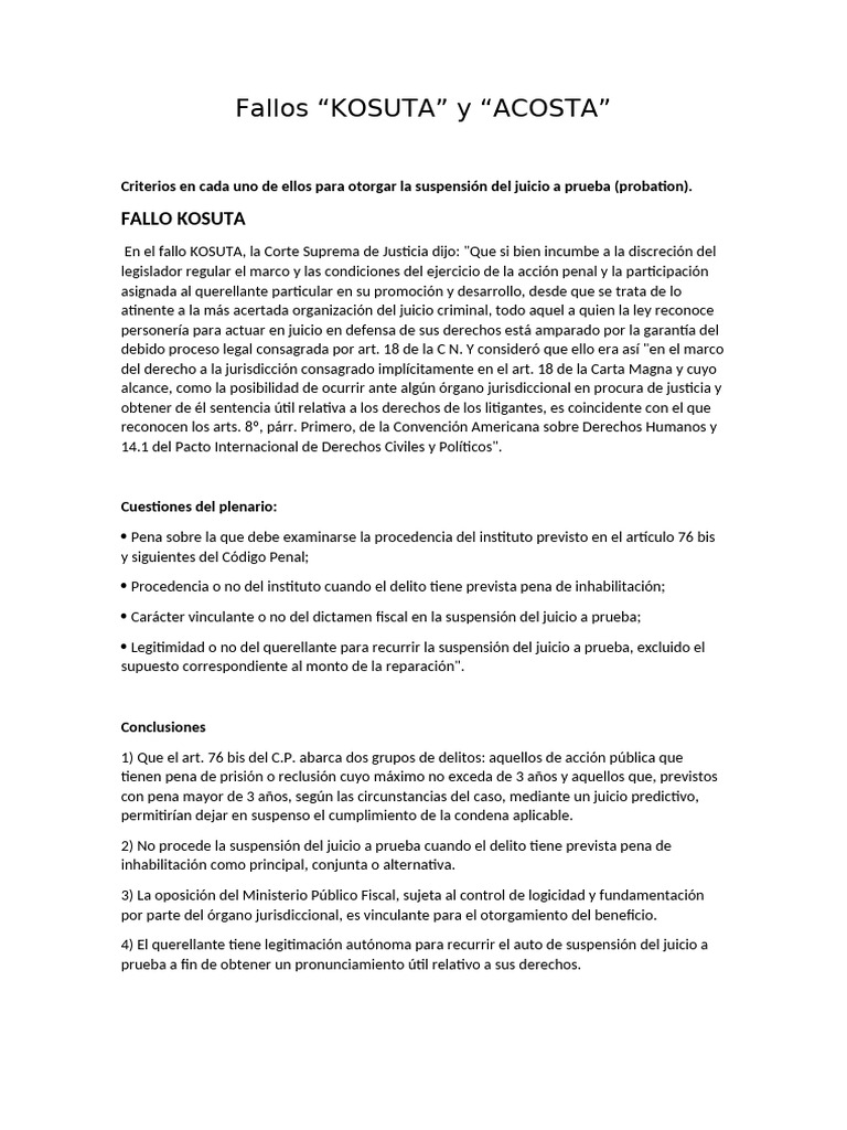 Fallos KOSUTA y ACOSTA | PDF | Castigos | Derecho penal