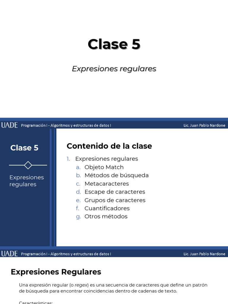 P1 Clase05 ExpresionesRegulares | PDF | Expresión regular | Ciencias de la Computación