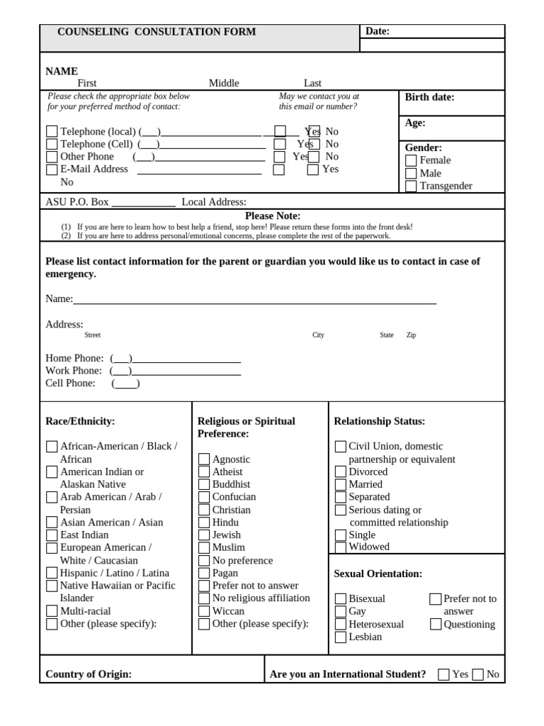 Initial Intake Form | PDF | Substance Abuse | Mental Health