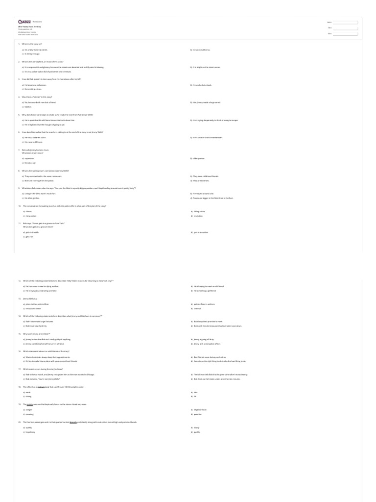 After Twenty Years - O. Henry - Quizizz | PDF