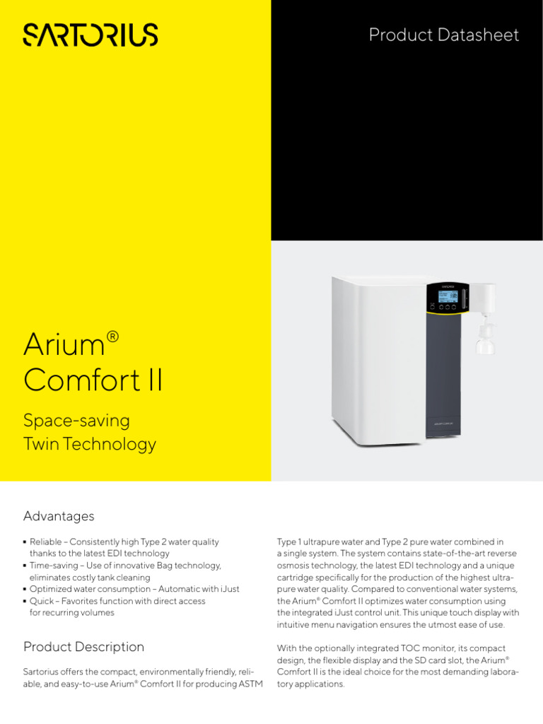 Arium Comfort 2 Datasheet en L Sartorius | PDF | Purified Water | Water