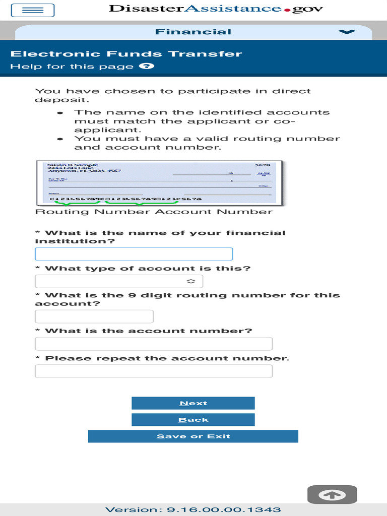 DisasterAssistance.gov Mobile - Electronic Funds Transfer | PDF