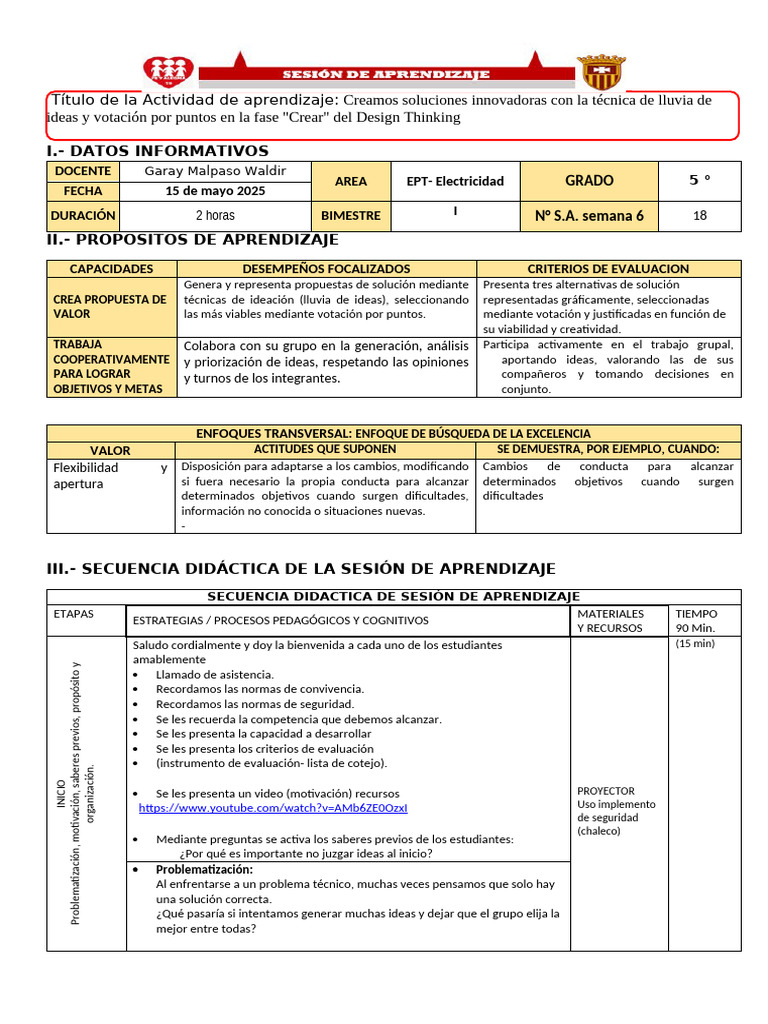 Sesion 3 Semana 6 Fase Idear 5to... | PDF | Aprendizaje | Creatividad