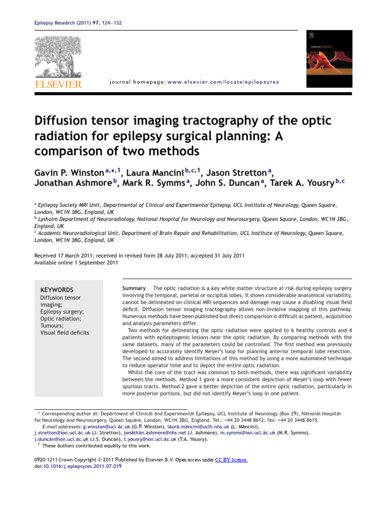 Diffusion Tensor Imaging Tractography of The Optic | PDF | Magnetic Resonance Imaging | Nervous ...