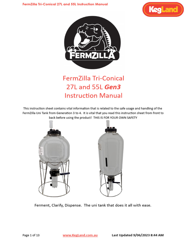 FermZilla Tri-Conical 27L and 55L Instruction Manual | PDF | Brewing | Beer
