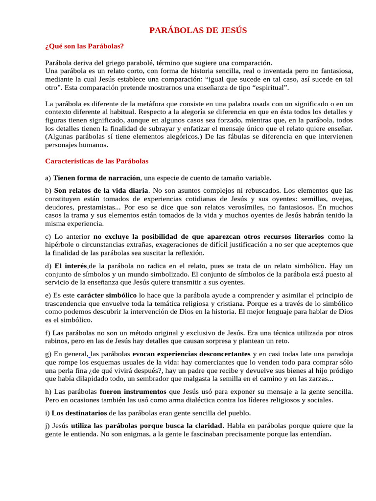 PARÁBOLAS DE JESÚS | PDF | Parábola | Parábolas de Jesús