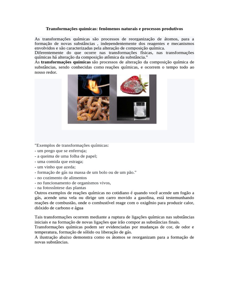 Transformações Químicas e Seus Tipos | PDF | Reações químicas | Química