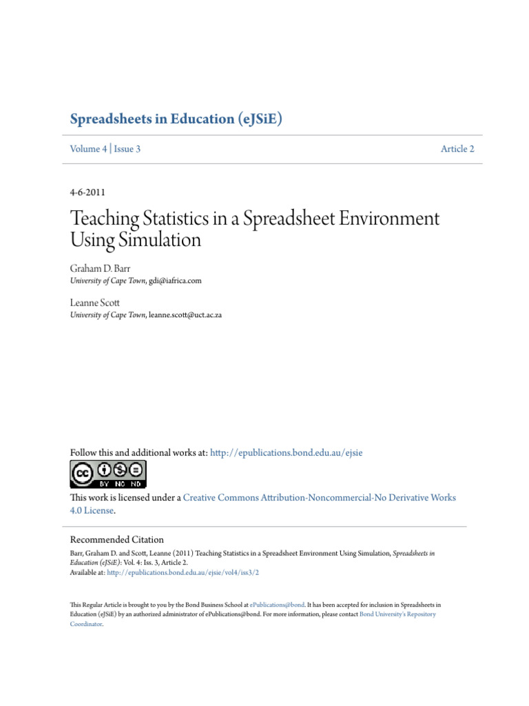 4566-teaching-statistics-in-a-spreadsheet-environment-using-simulation | PDF | Spreadsheet ...