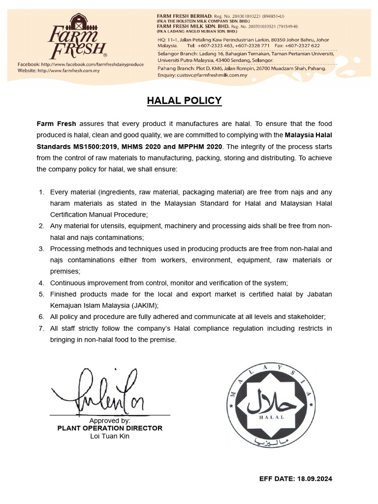 Halal Policy Farm Fresh | PDF