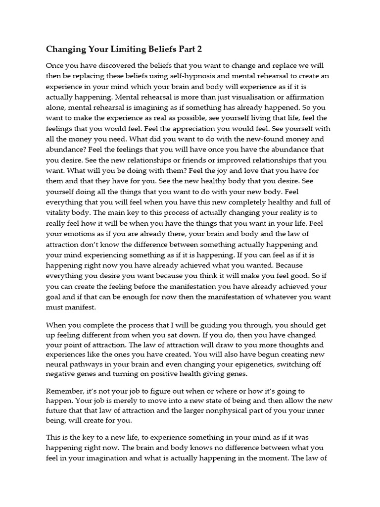 Changing-Your-Limiting-Beliefs-Part-2 | PDF | Feeling | Experience