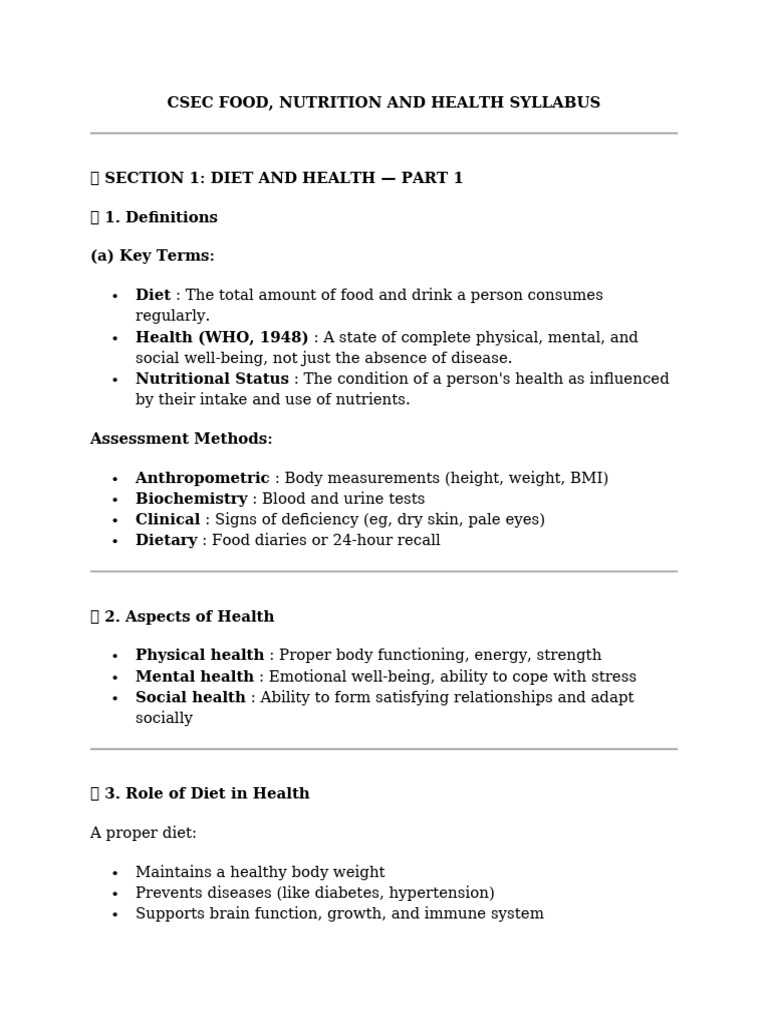 Food Nutrition and Health Study Notes | PDF | Food Preservation | Diet ...