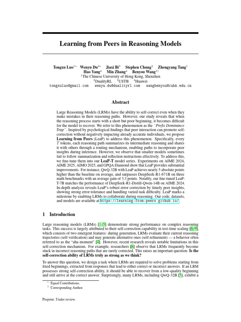 Learning From Peers in Reasoning Models | PDF | Reason | Statistical Inference