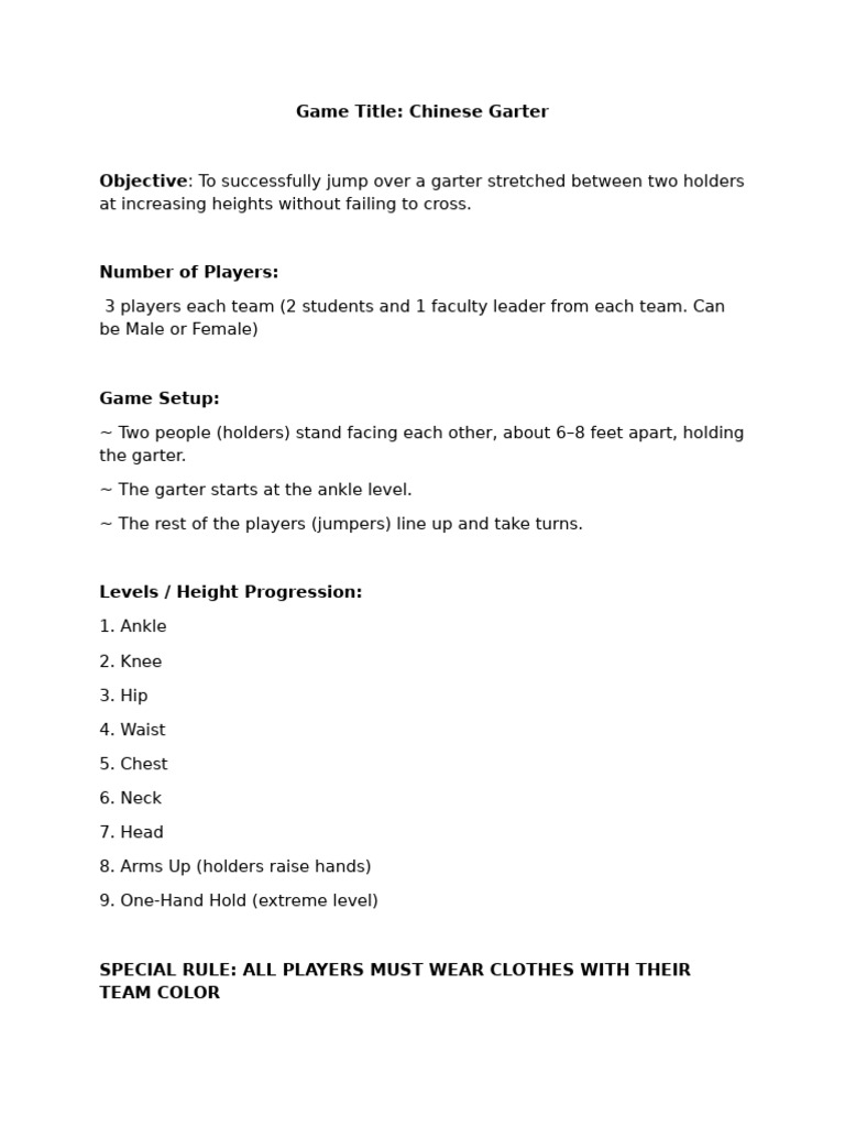 Chinese Garter Game Rules and Mechanics | PDF