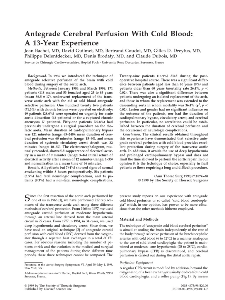 Antegrade Cerebral Perfusion With Cold B | PDF | Clinical Medicine ...