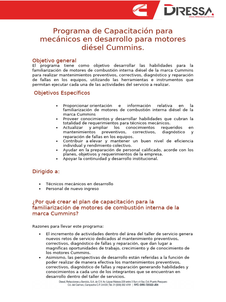 Programa de Capacitacion en Mecanica Automotriz | PDF | Aprendizaje ...