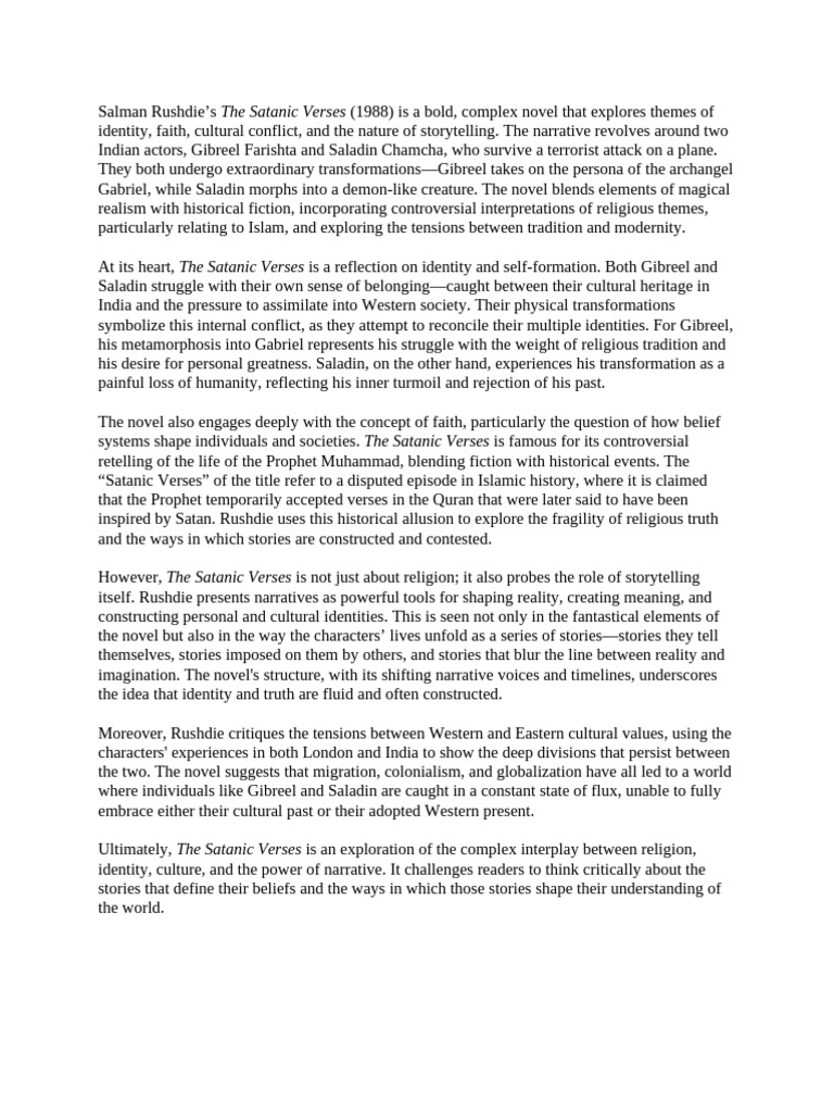 Salman Rushdie's The Satanic Verses (1988) | PDF