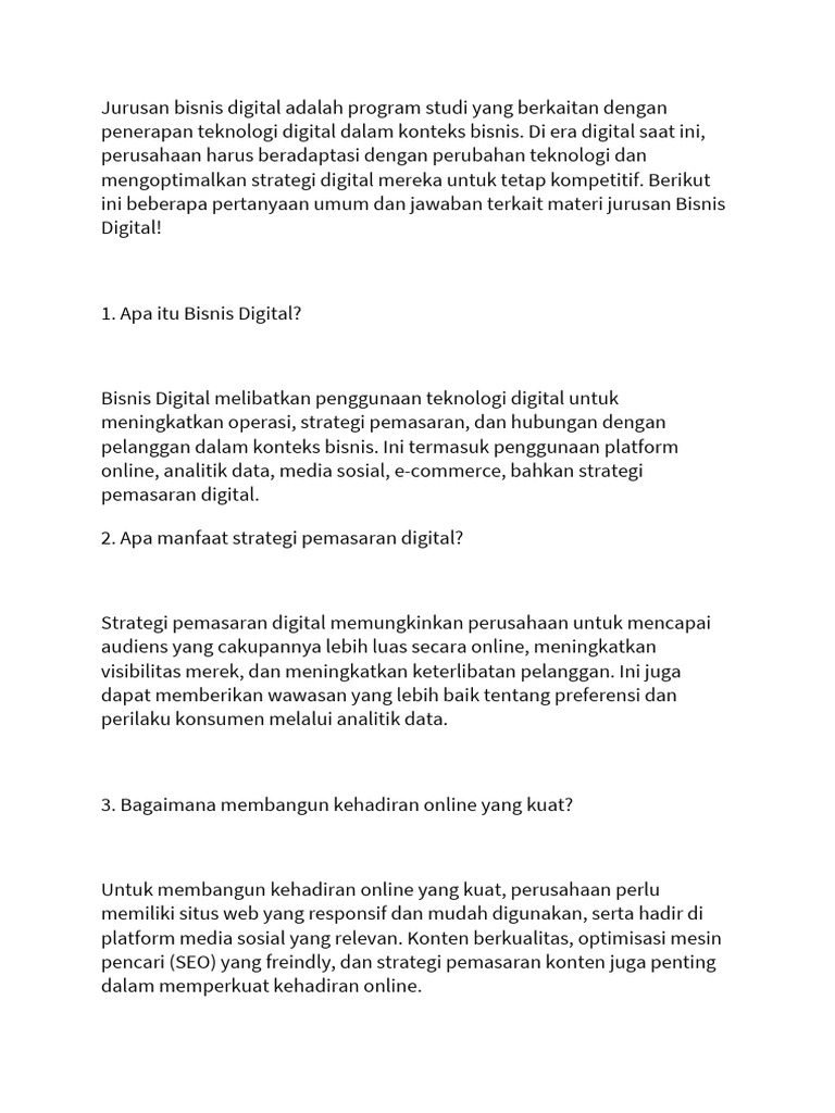 Latihan Soal Bisnis Digital Kelas Xi | PDF