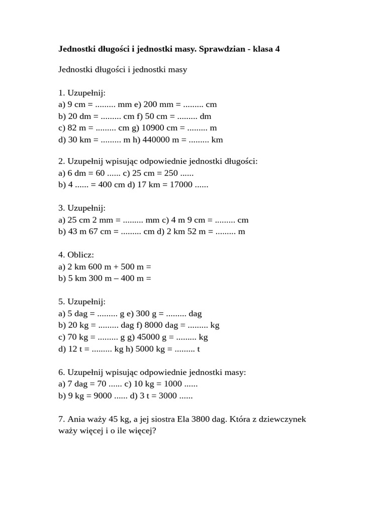 Jednostki długości i jednostki masy | PDF