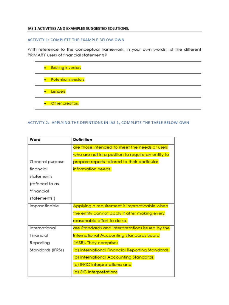 Ias 1 Activities and Examples Suggested Solutions | PDF | International ...