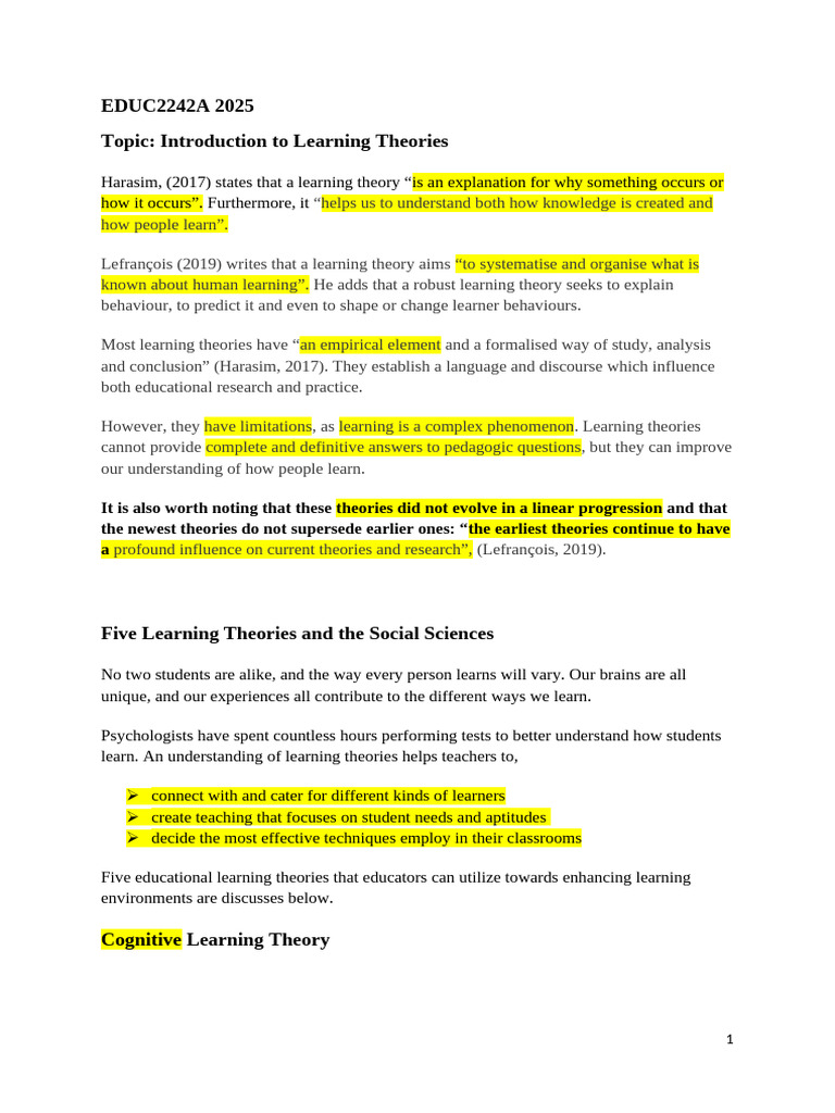 Overview of Learning Theories in Education | PDF | Learning Theory ...
