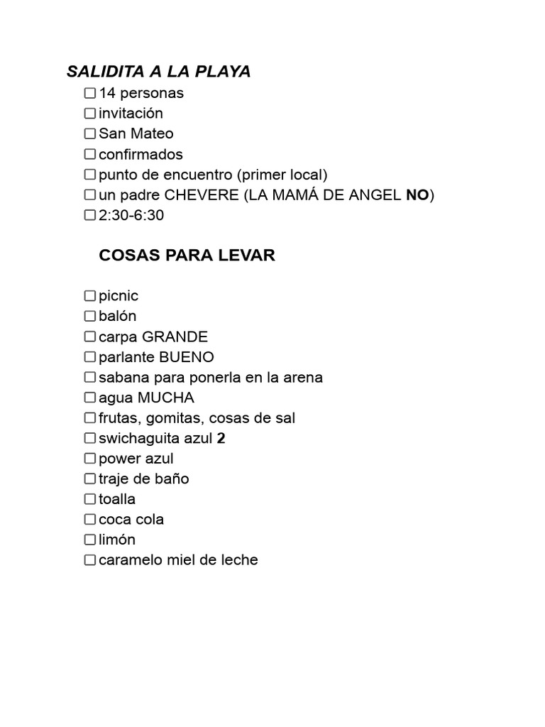 Salidita A La Playa | PDF