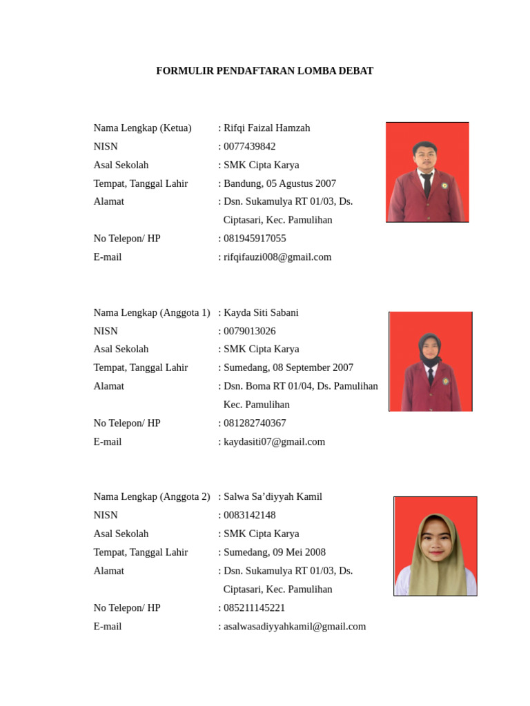 Formulir Pendaftaran Debat Fisiphoria2025 | PDF