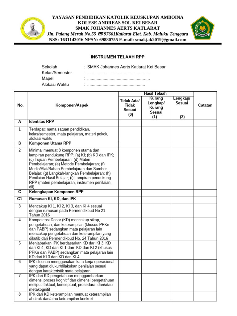 Format9 INSTRUMEN TELAAH RPP | PDF