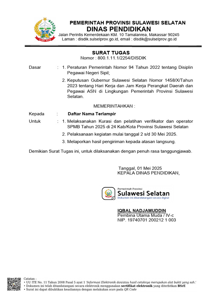 Surat Tugas Panitia Kurasi & Operator Pelatihan Bimtek | PDF