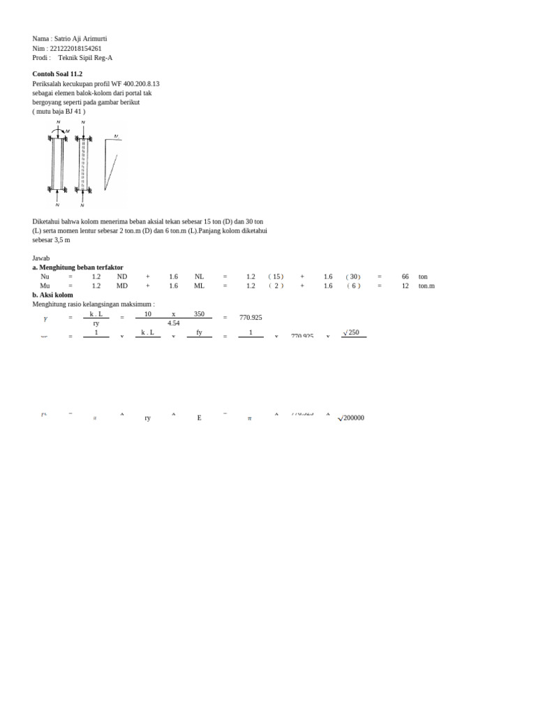 Tugas 2 Struktur Baja Ii - Satrio Aji Arimurti (221222018154261) Teknik Sipil | PDF