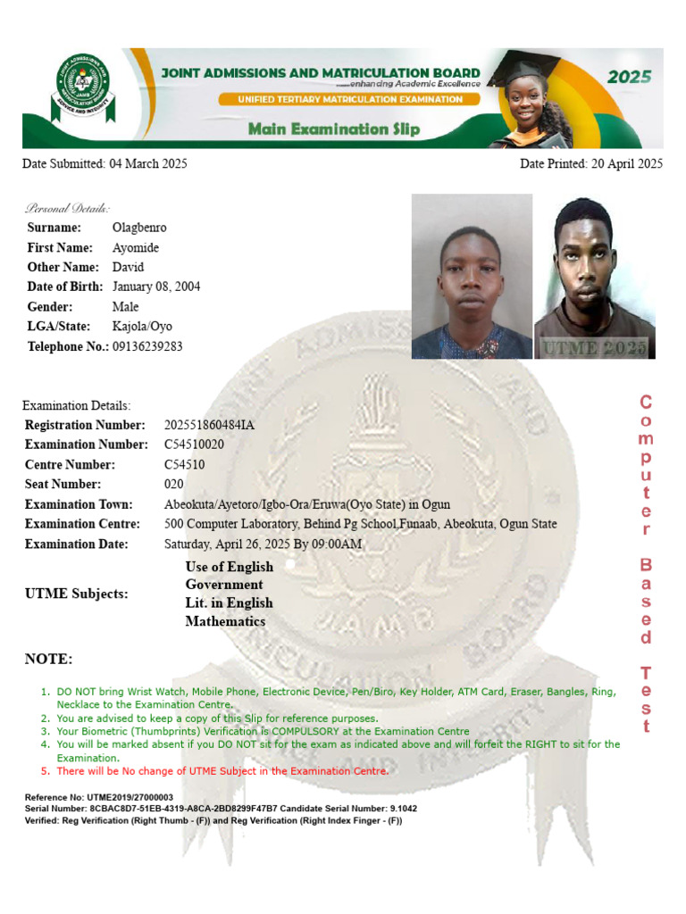 Https/slipsprinting Jamb Gov ng/ShowReport | PDF