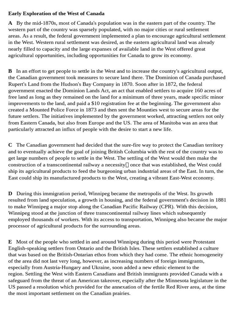 Early Exploration of The West of Canada | PDF | Canada | North America