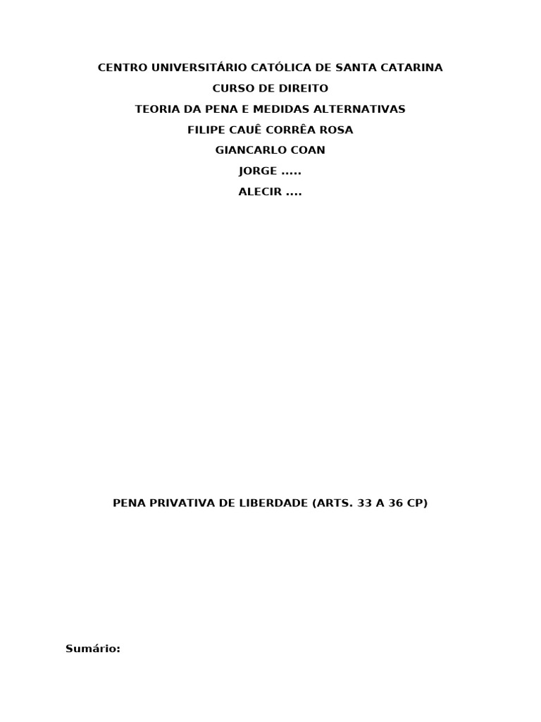 Pena Privativa de Liberdade - Trabalho 22-10 | PDF | Crimes | Crime e Violência