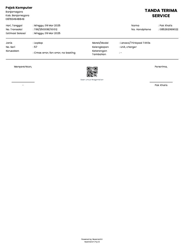 Tanda Terima TRX 250308 00012 | PDF