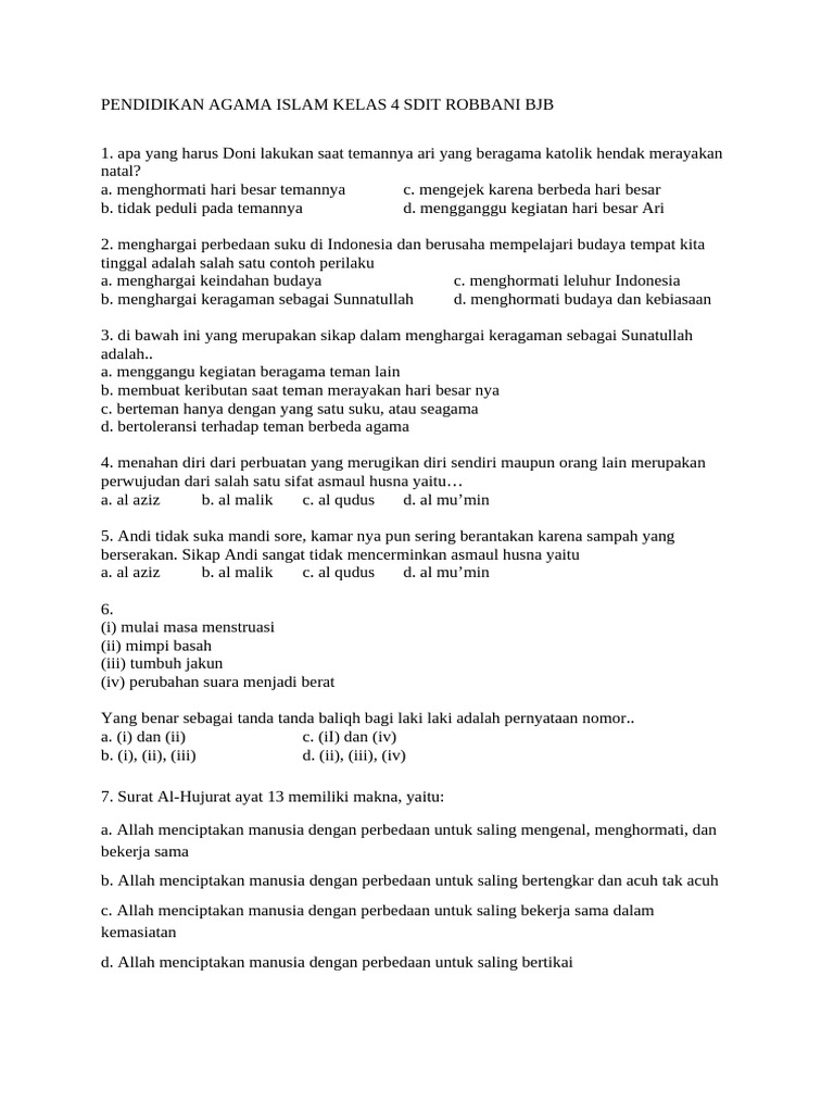 Pendidikan Agama Islam Kelas 4 Sdit Robbani BJB | PDF