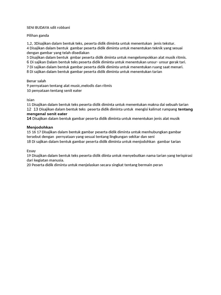 SENI BUDAYA sdit robbani | PDF