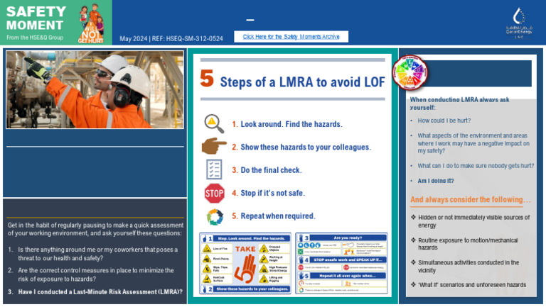 HSEQ-SM-312-0524-Safety Moment-LoF-Take 5 LMRA | PDF | Hazards | Risk ...