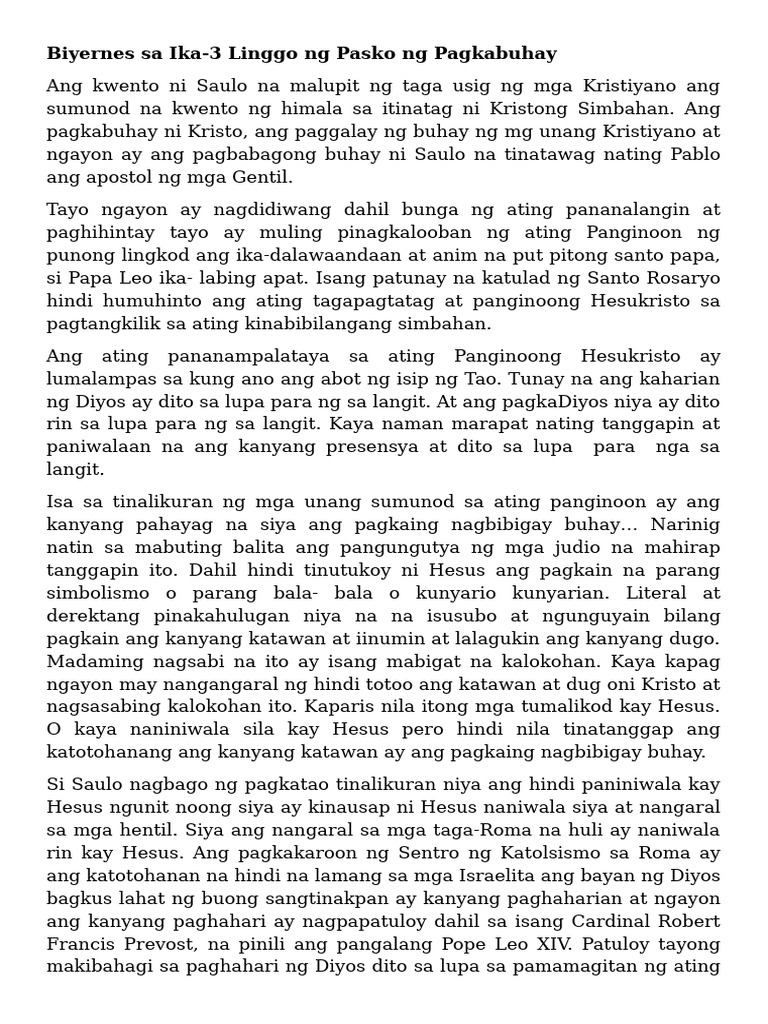 Biyernes Sa Ika 3 Linggo NG PAnahon NG Pasko NG Pagkabuhay | PDF