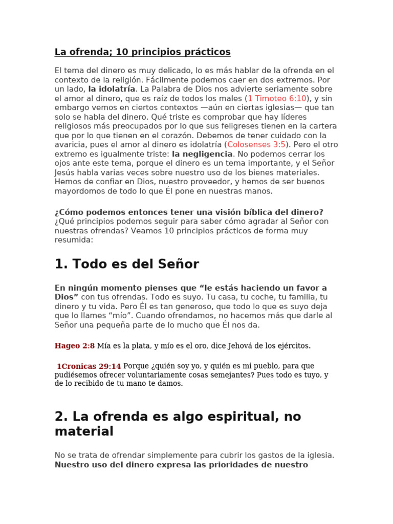 10 Principios de Ofrenda Cristiana | PDF | Cristo (título) | Dios