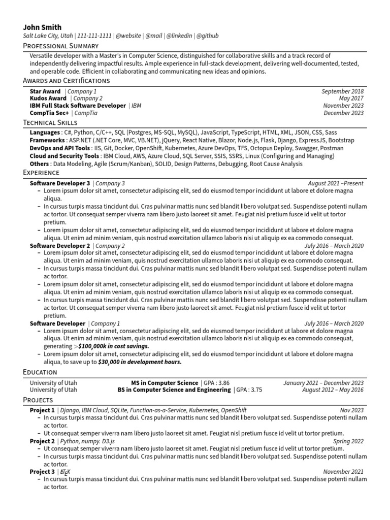 Software Engineer Resume of John Smith | PDF | Microsoft Sql Server ...