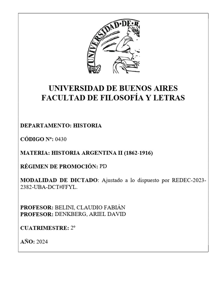0430 - Historia Argentina Ii (1862-1916) - Belini - 2C 2024 | PDF ...
