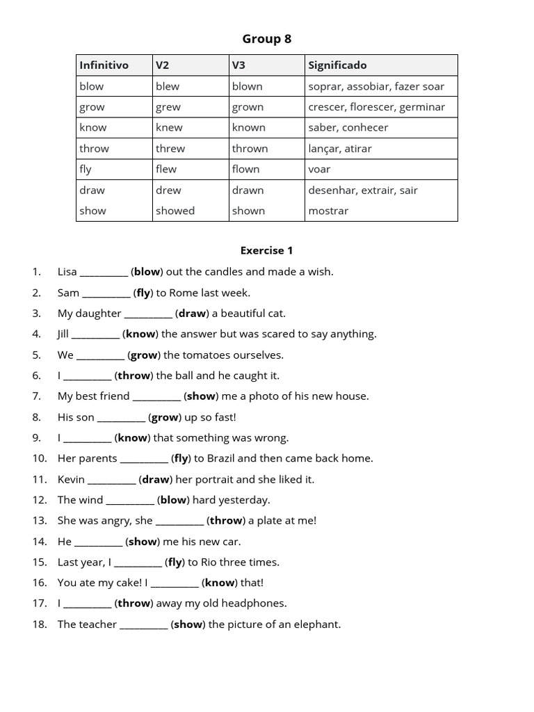 Verbos Irregulares Do Inglês Grupo 8 Pdf