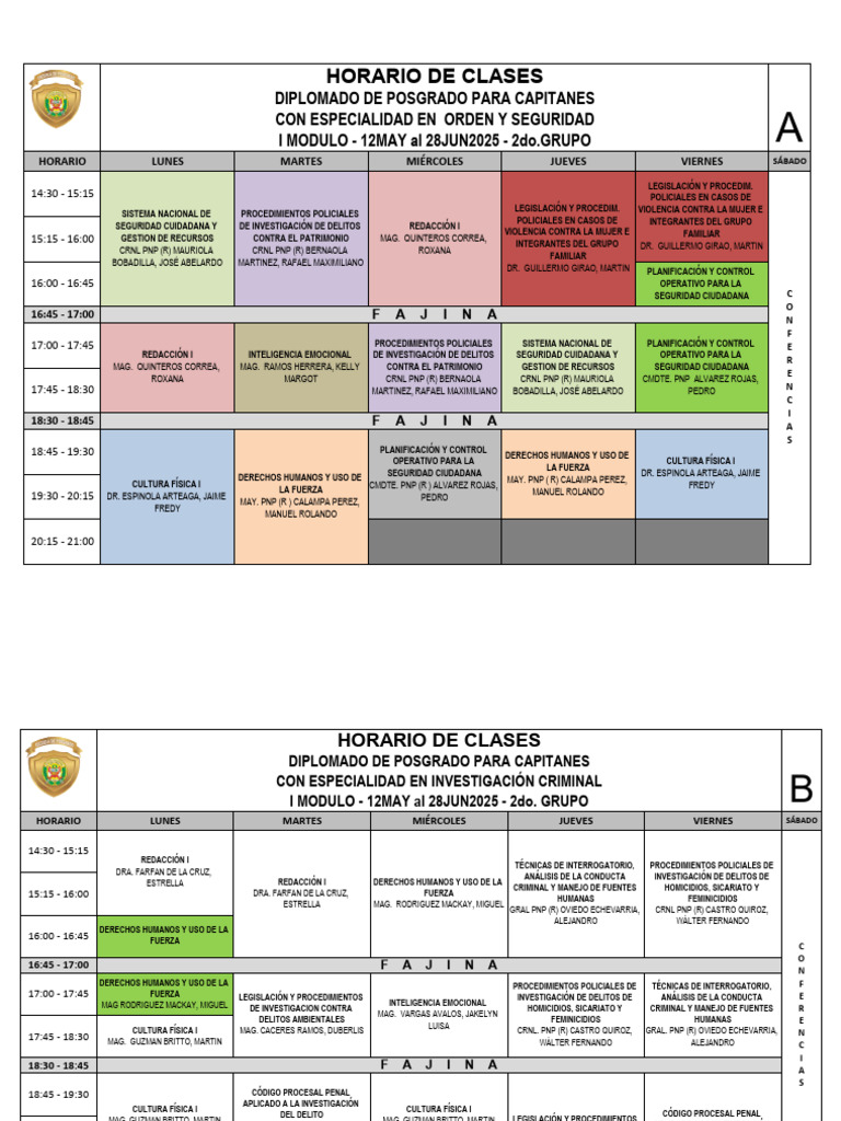 Horario Clases - Lxviii-Dipoc 2025 - 2do Grupo - I Modulo | PDF