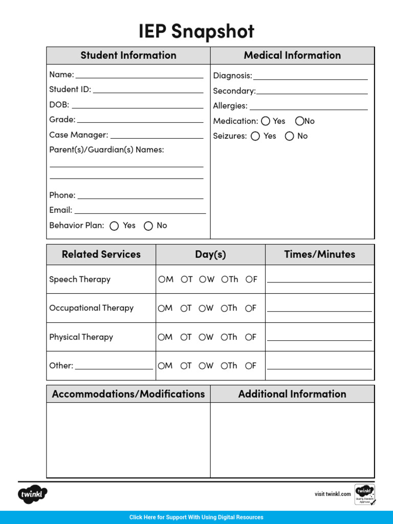 Digital IEP Snapshot For Special Education Teachers | PDF
