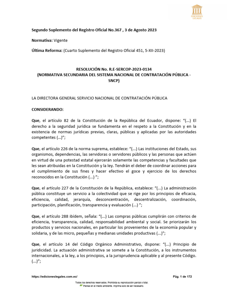 Normativa Secundaria Losncp Actualizada | PDF | Subasta | Regulación