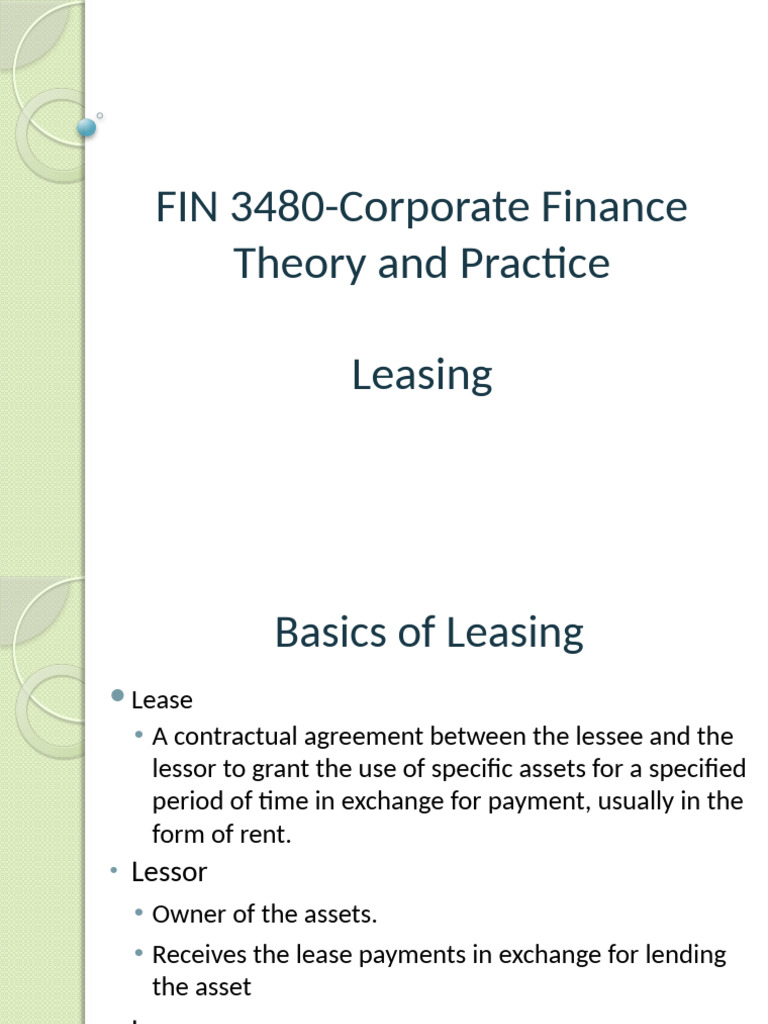 Lecture 10 - Leasing 2025.3.3 | PDF | Lease | Expense